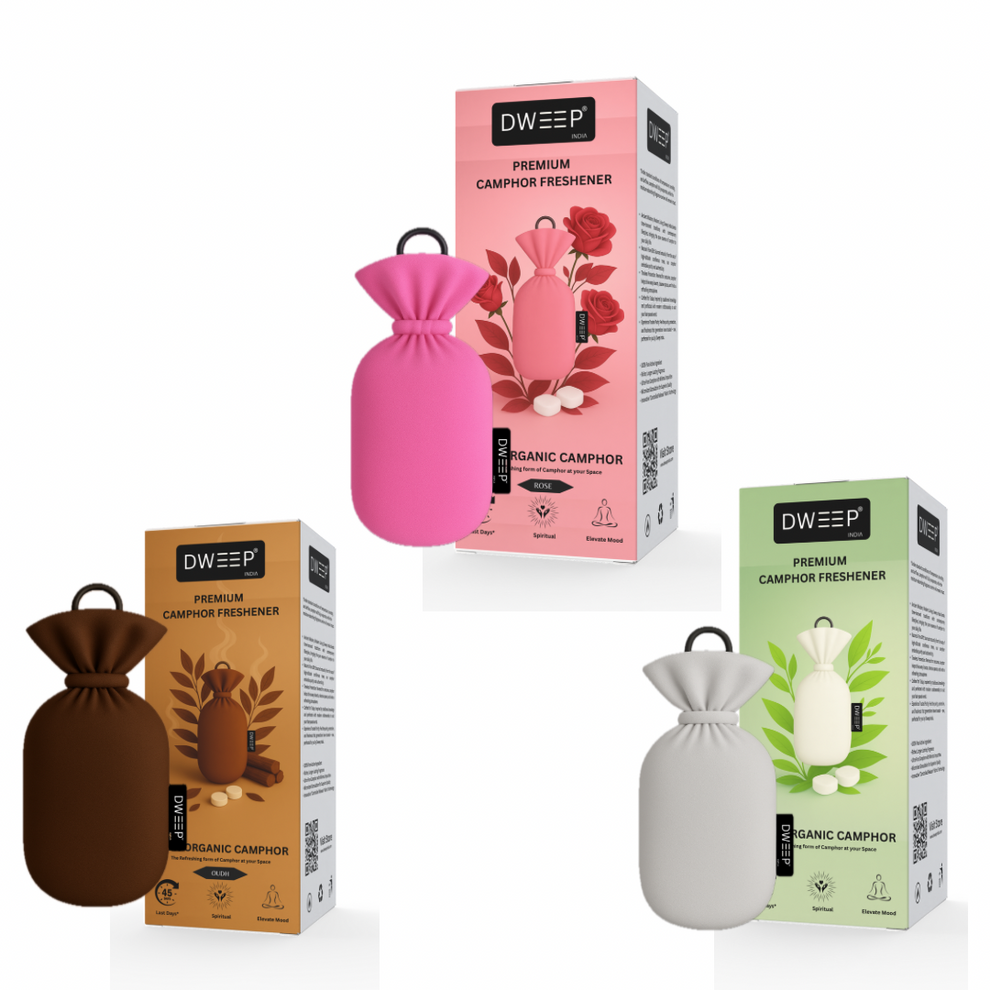 Dweep India Premium Camphor Freshener (Pack of 3)- Original, Rose & Ou